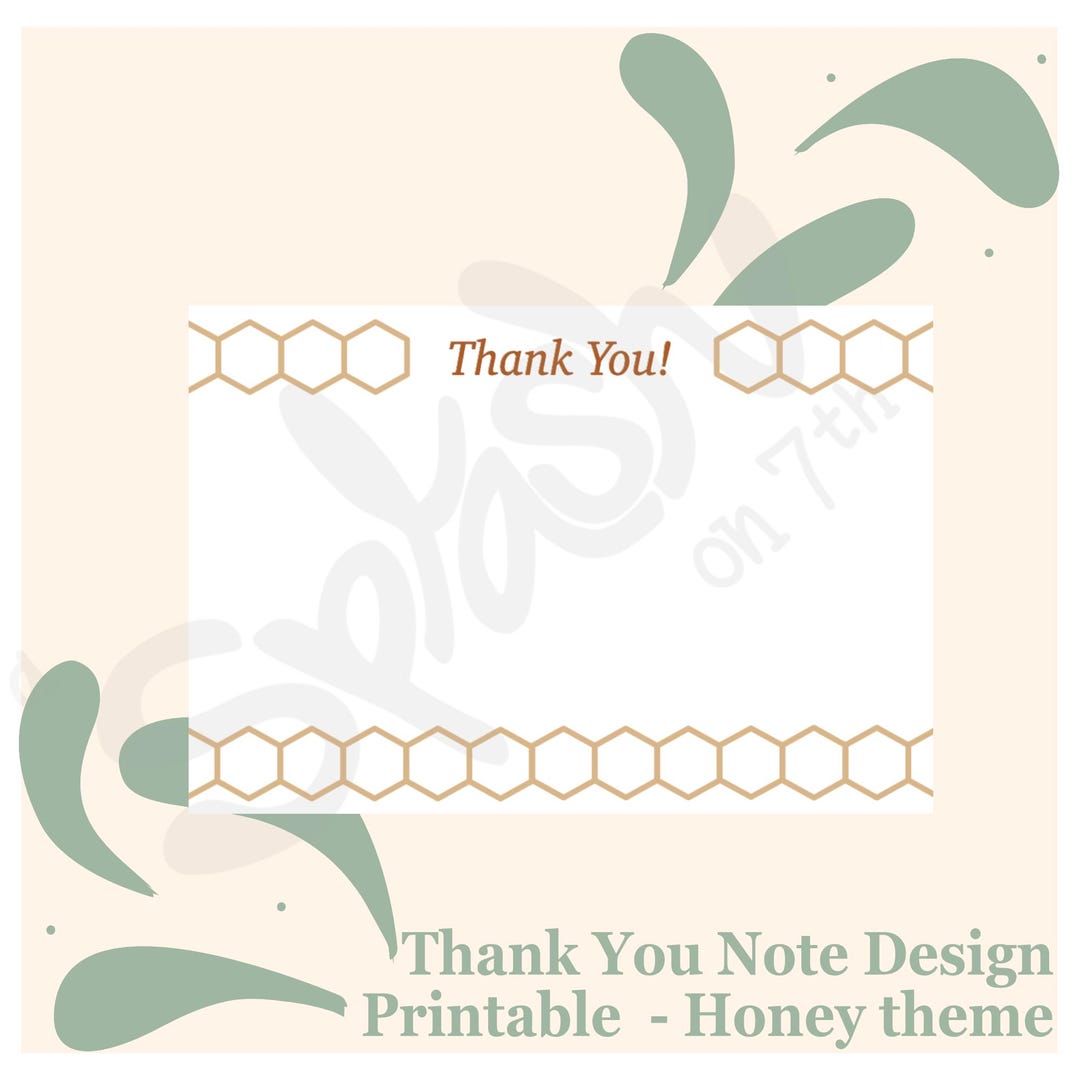 Thank You Note Design Printable - Honey Honeycomb Theme Custom - Etsy