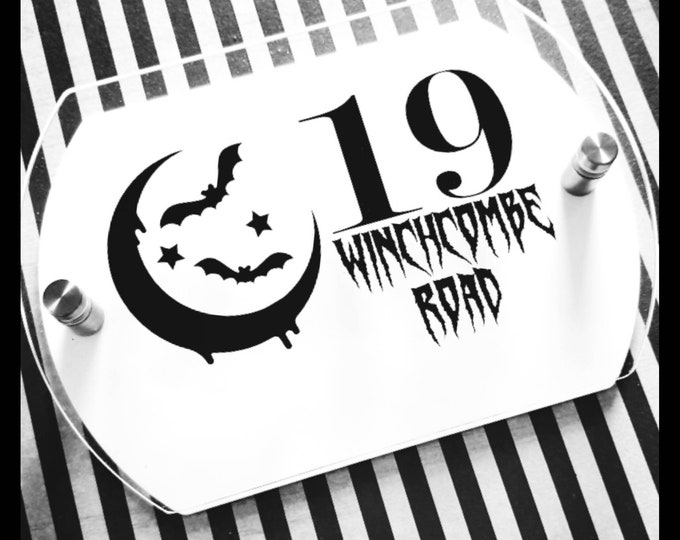 Door Number Sign, Dripping Moon and Creepy Text Design, Gothic Home ...