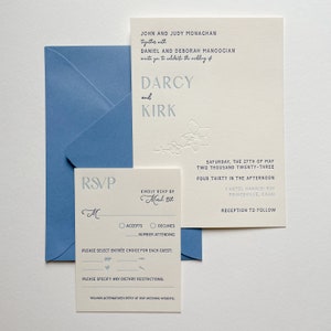 The Bristol Suite. Letterpress Wedding Invitation. Dusty Blue, Flower ...