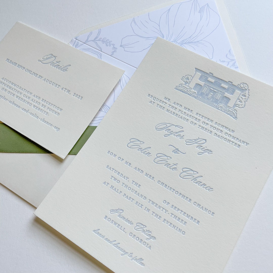 The Elizabeth Suite Letterpress Wedding Invitation Sample: Custom Venue ...