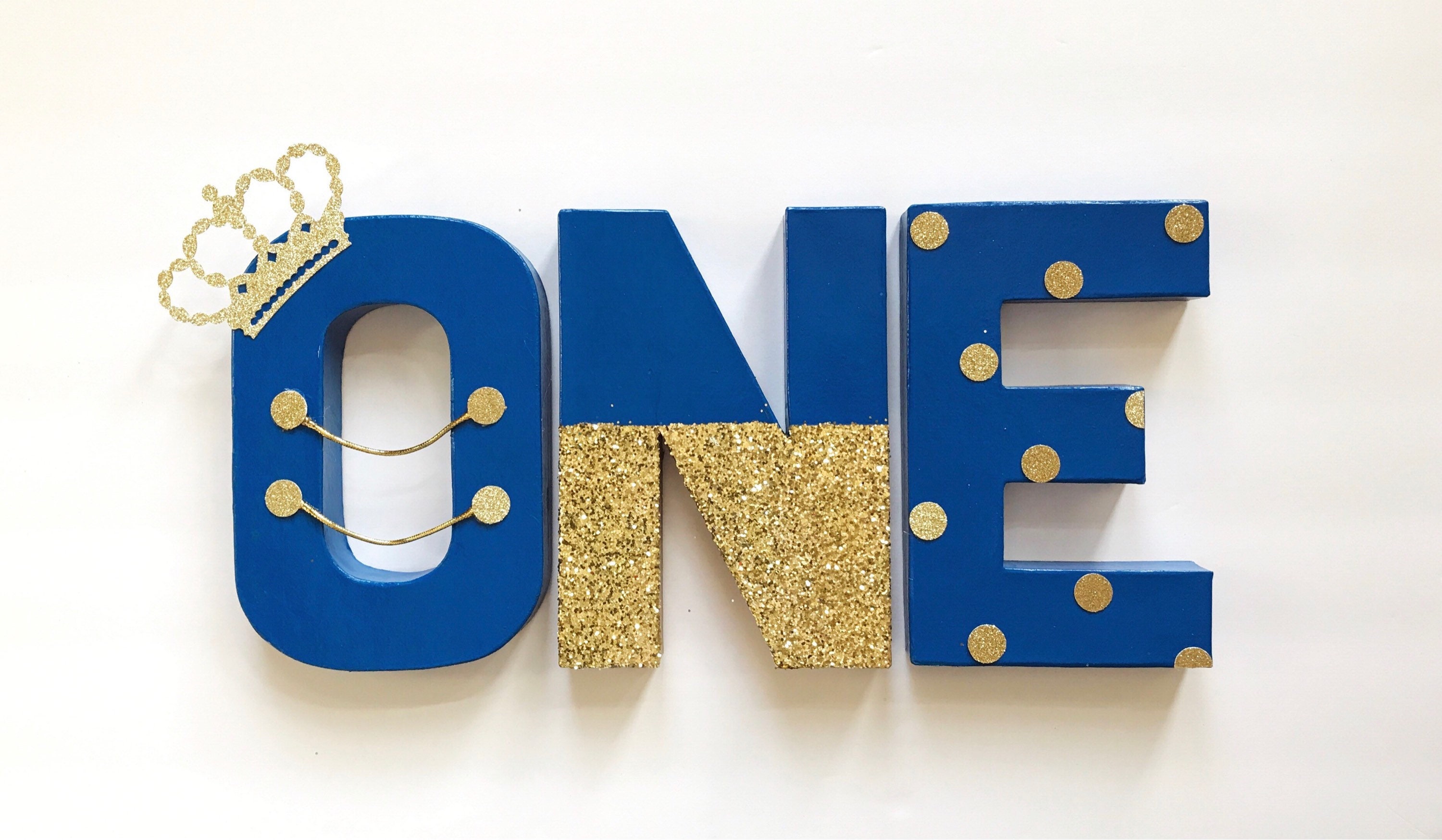 Blue and Gold Glitter Stand Up ONE Letter Sign | Etsy