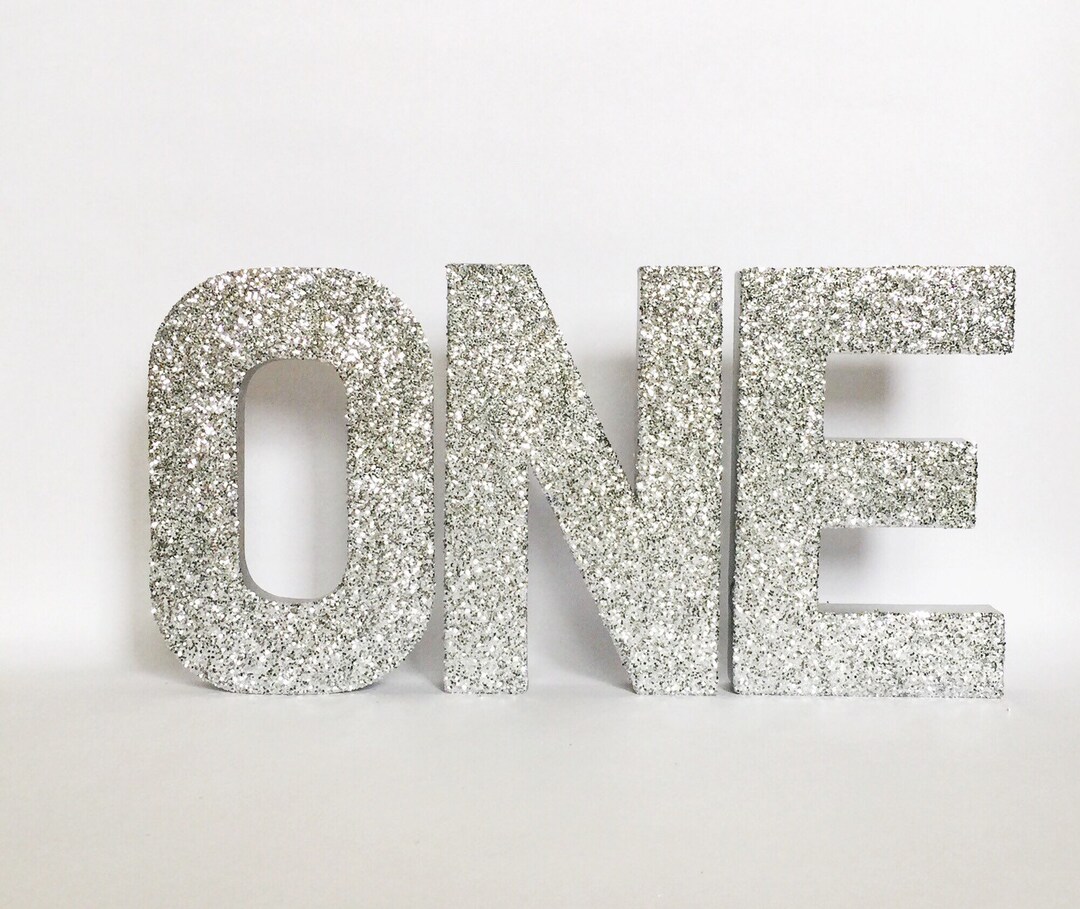 Silver Glitter Stand up ONE Letter Sign-1st First Birthday-photo Prop ...