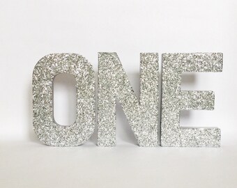 Pink Glitter Stand up ONE Letter Sign-first Birthday-photo | Etsy
