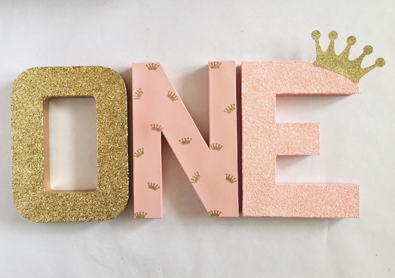 Pink and Gold Glitter Stand up one Letter Sign - Etsy