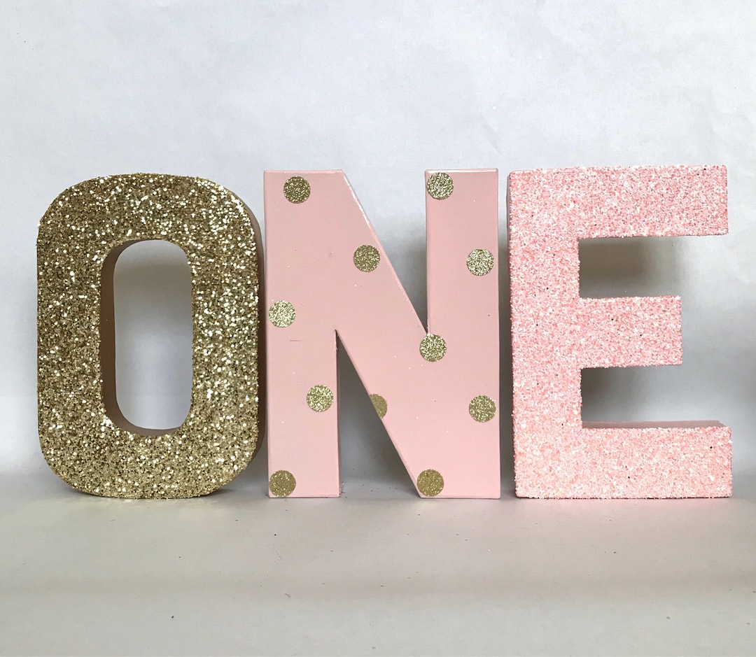 Pink & Gold Glitter Stand up "one" Letter Sign-1st First Birthday-photo ...