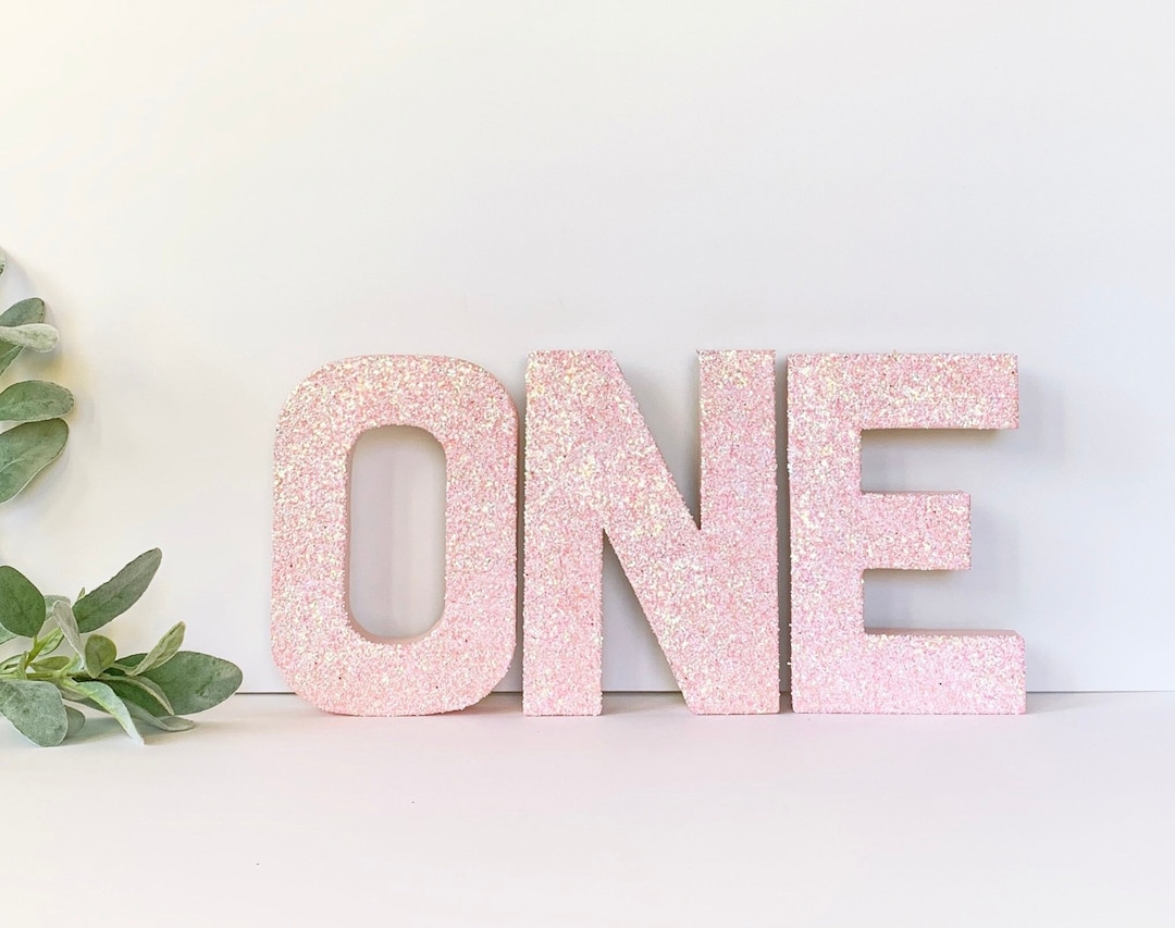 Pink Glitter Stand up ONE Letter Sign-1st First Birthday-photo Prop ...