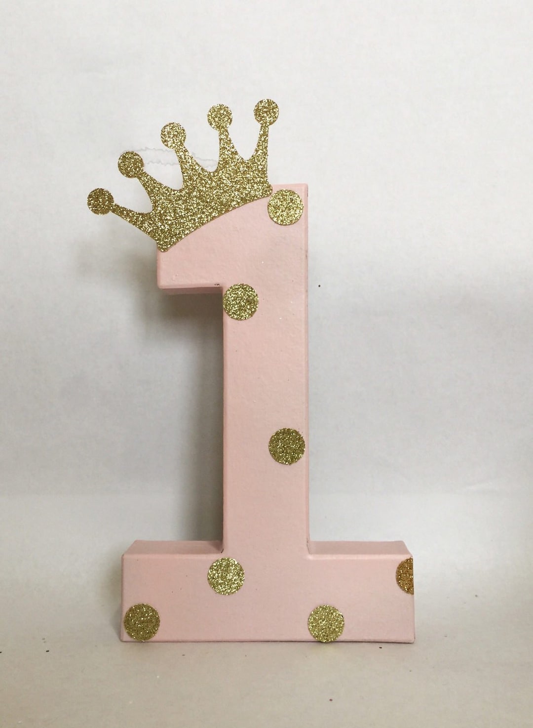 Pink and Gold Polka Dot Crown Paper Mache Stand up Number-birthday ...