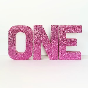 Pink Glitter Stand up ONE Letter Sign-1st First Birthday-photo Prop ...