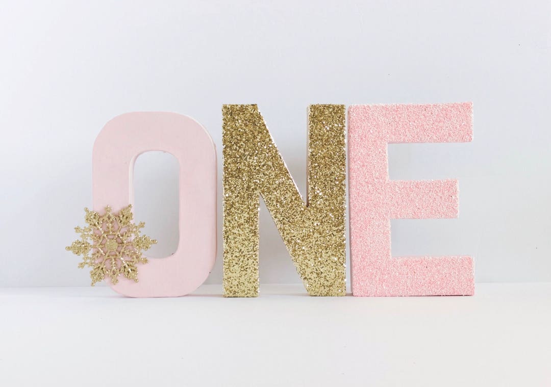 Pink & Gold Glitter Stand up ONE Letter Sign-1st First Birthday Girl ...