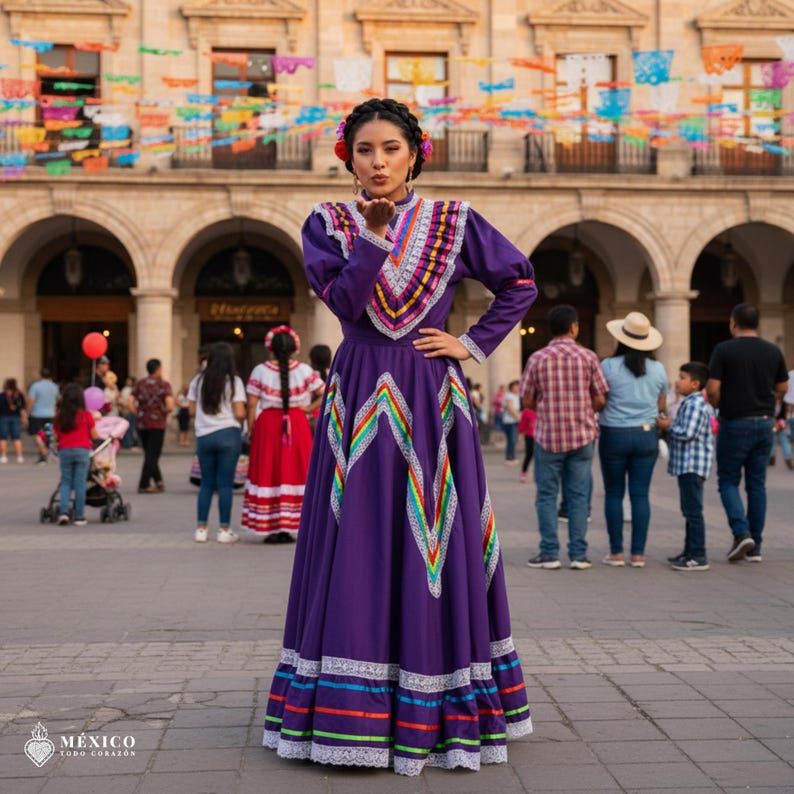 Purple Traditional Jalisco One-piece Dress – Mexican Folklore Wear ...