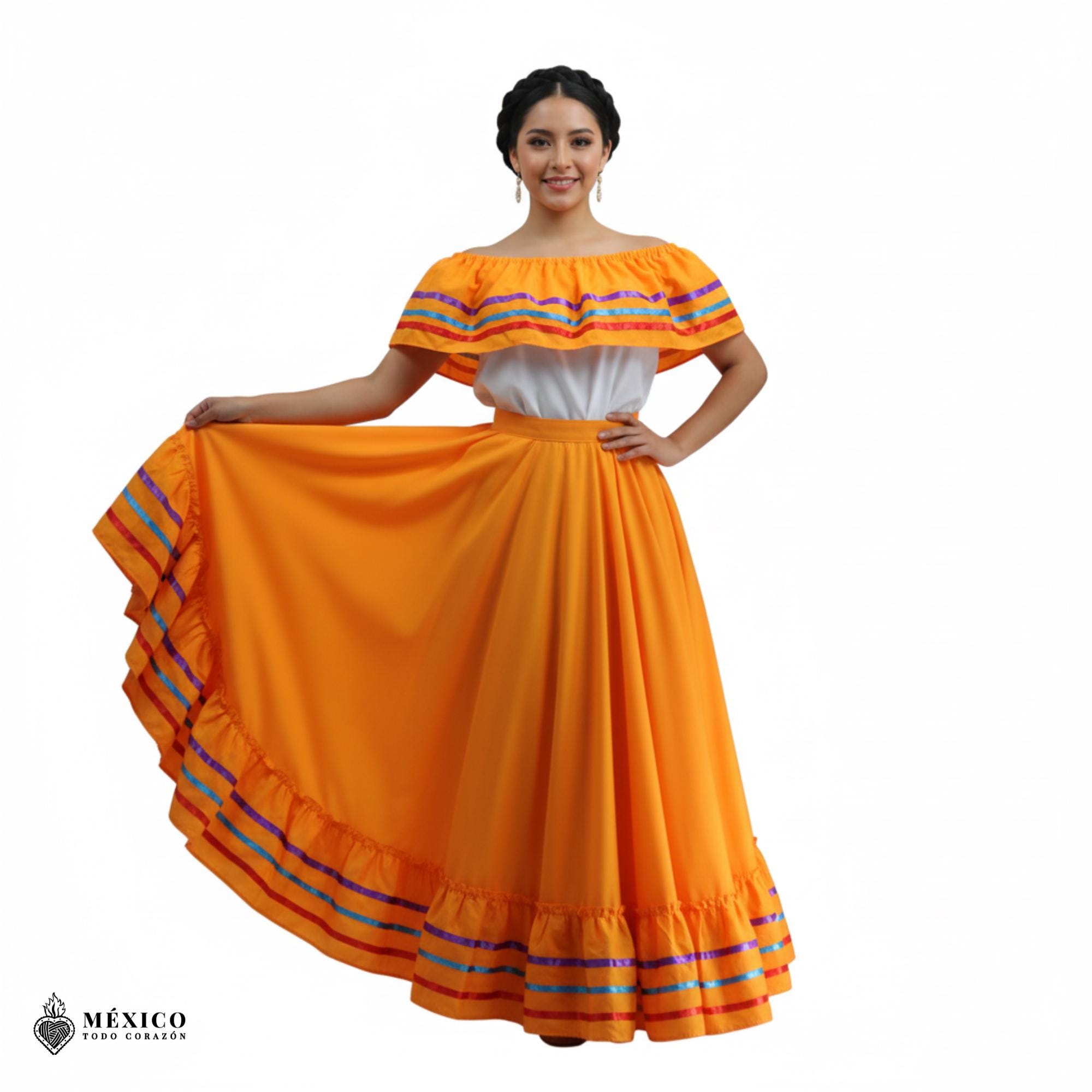 Dark Yellow Mexican Jalisco Dress Set – Handmade Traditional Folkloric ...