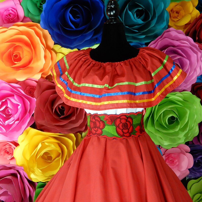 Frida Kahlo style Mexican red dress with top Handmade Beautiful womans ...