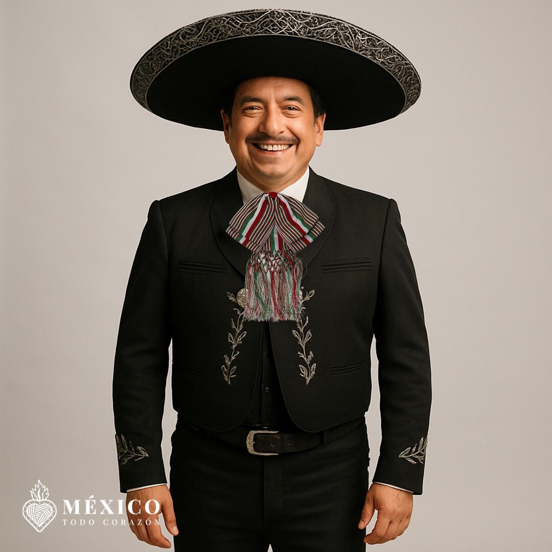 Striped Tricolor Mexican Charro Moño With Fringe | Fiesta Bow Tie for ...