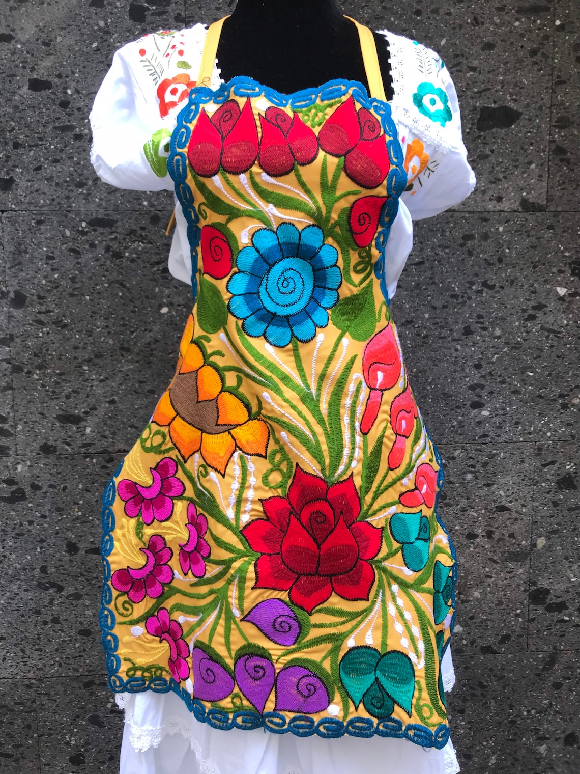 Mexican Embroidered apron for women kitchen cooking | Etsy