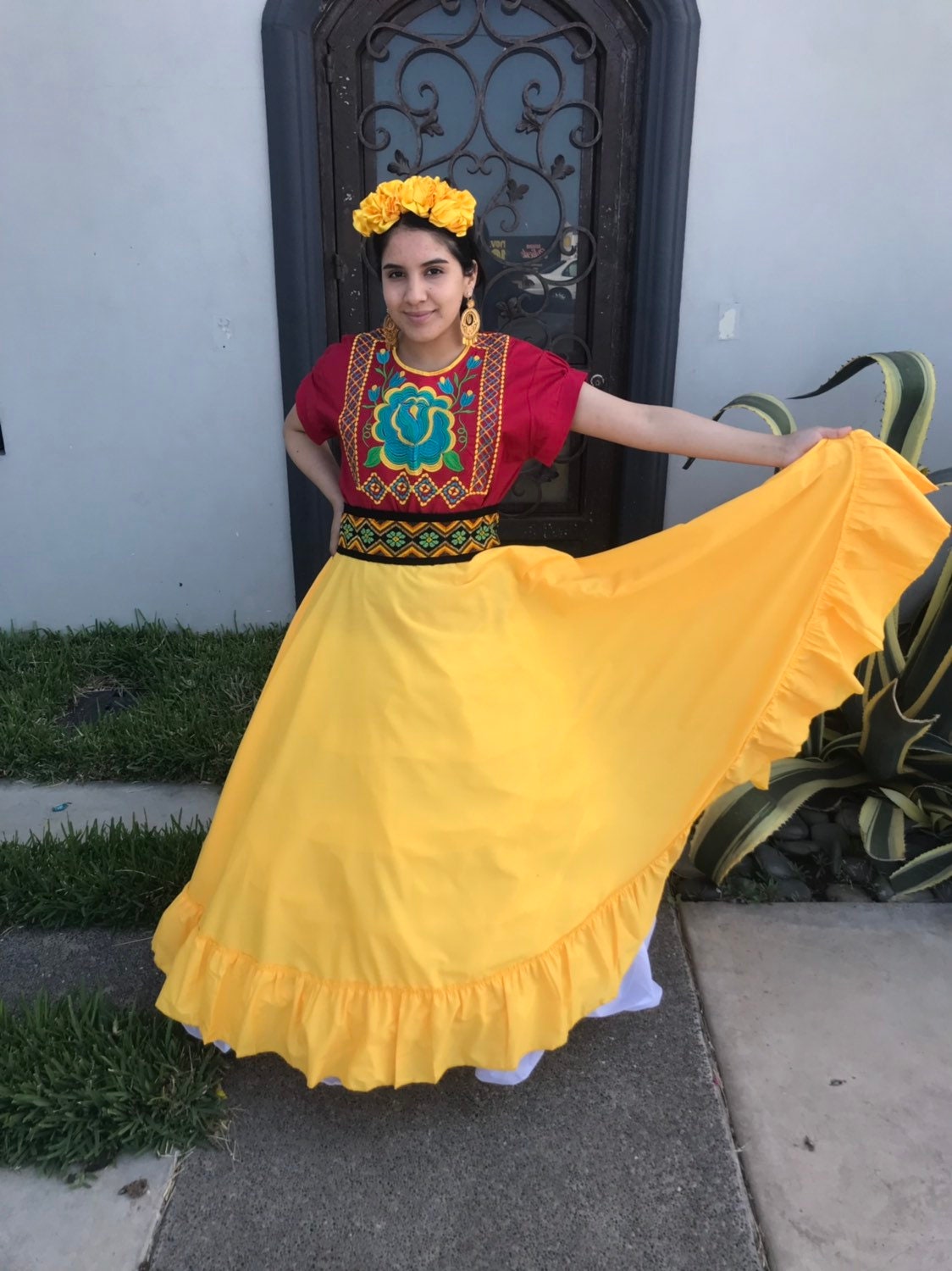 Mexican YELLOW skirt Handmade-Beautiful-Frida Kahlo style | Etsy
