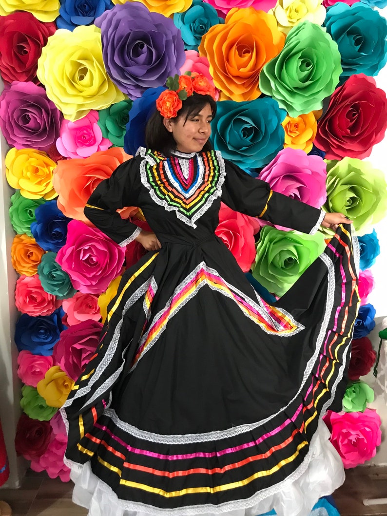Mexican Jalisco Dress Teenager-size 14 Color Black Stunning | Etsy