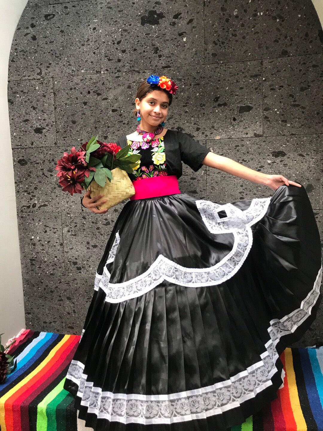 Black Satin Oaxaca Skirt: Mexican Coco Theme Party Costume (95cm) - Etsy