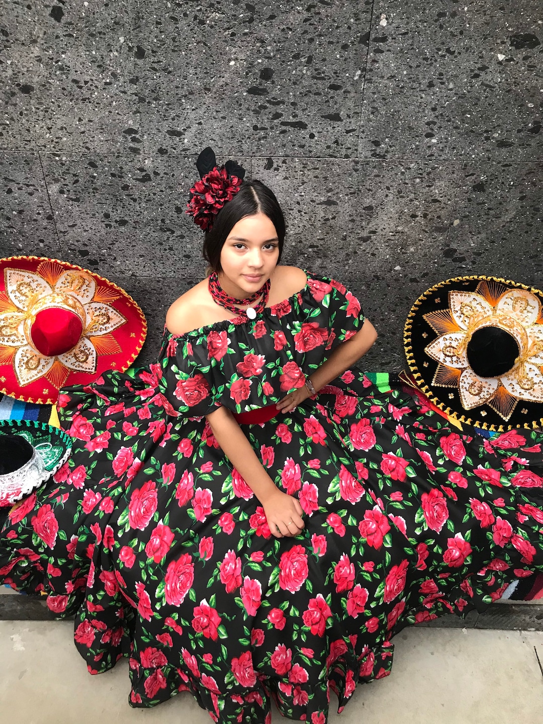 Frida Kahlo Style Mexican Black Dress: Embroidered Boho Coco Party ...