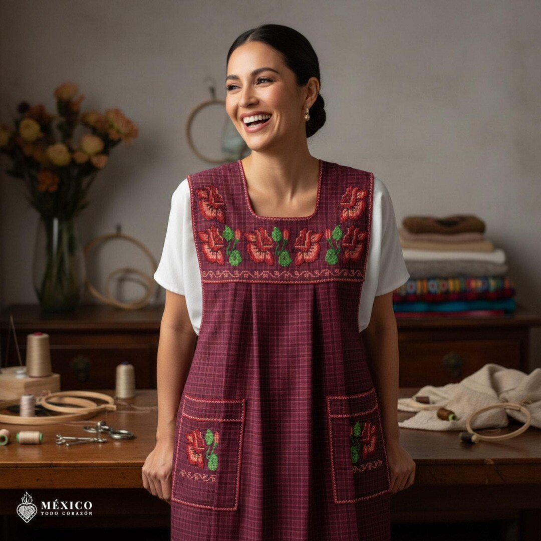 Traditional Mexican Cross-stitch Embroidered Apron – Deluxe Artisan ...