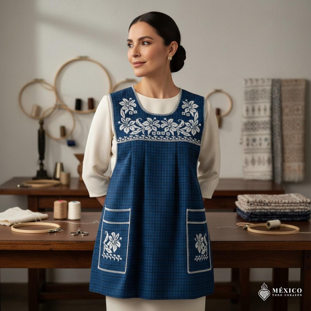 Mexican Cross-stitch Embroidered Apron – Deluxe Artisan Smock Style S-M ...