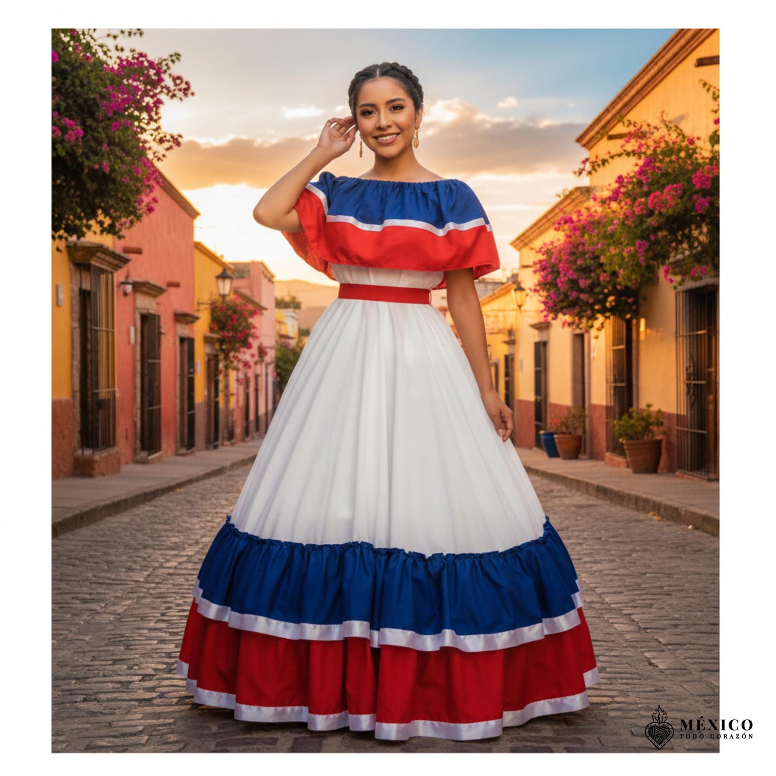 Mexican Two Piece Set Double Skirt Frida Kahlo Woman's Coco Day of the ...