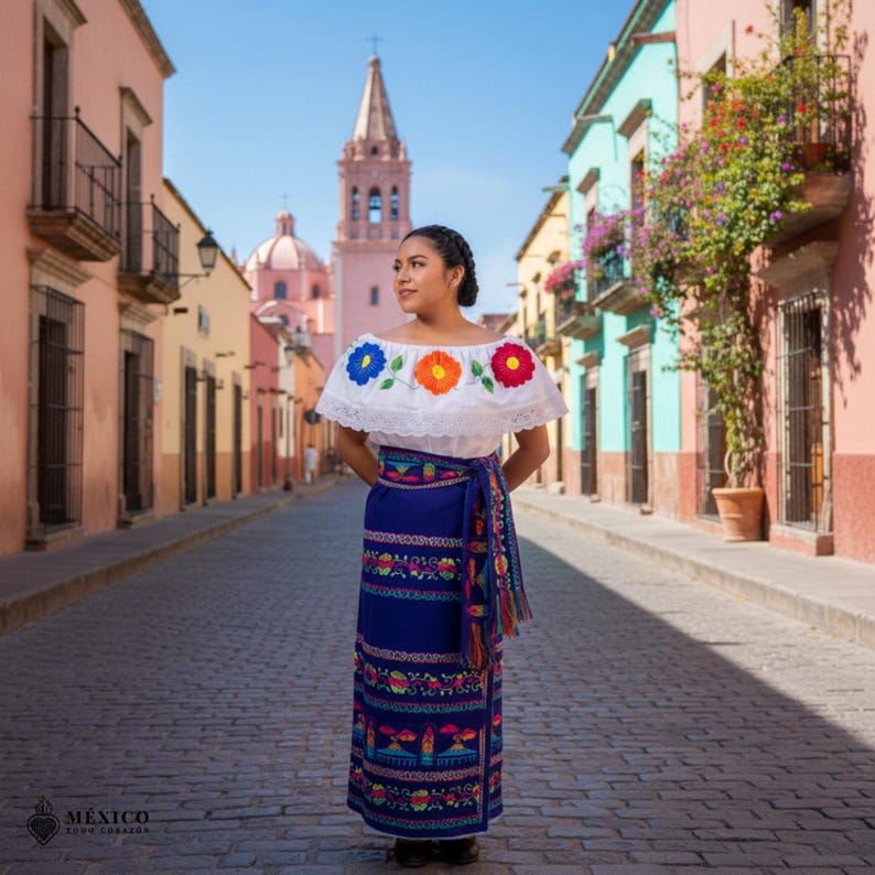 Traditional Mexican Floral Cambaya Dress Set – Handmade Three-pieces - Etsy
