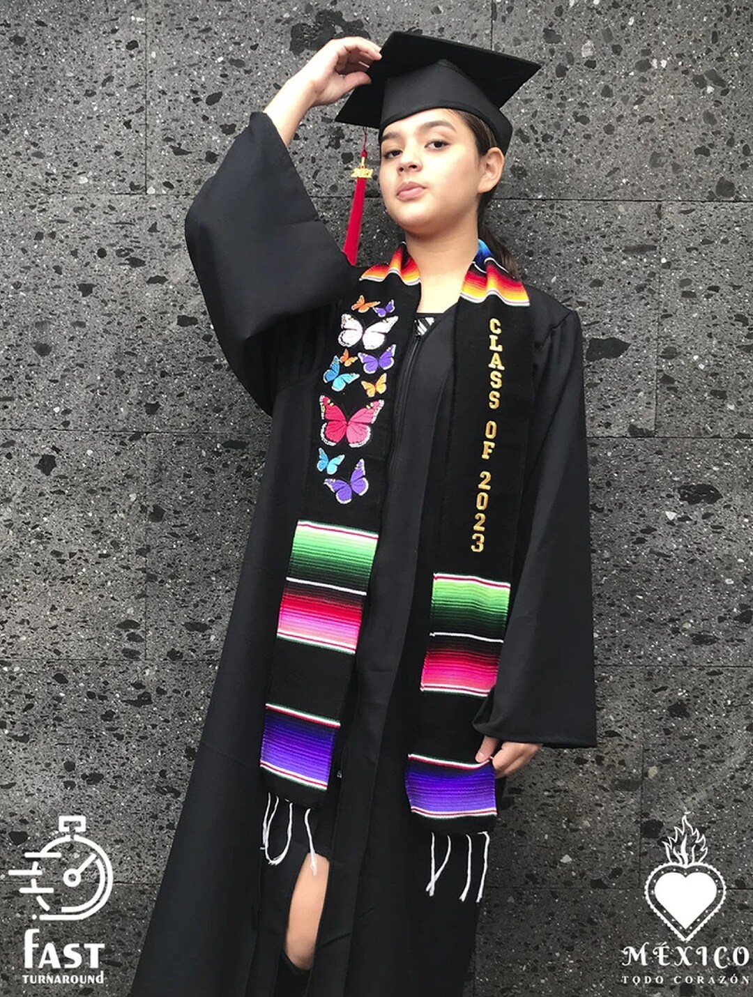 Mexican Zarape Sash Class of 2024 Mexico Todo Corazon Butterflies ...