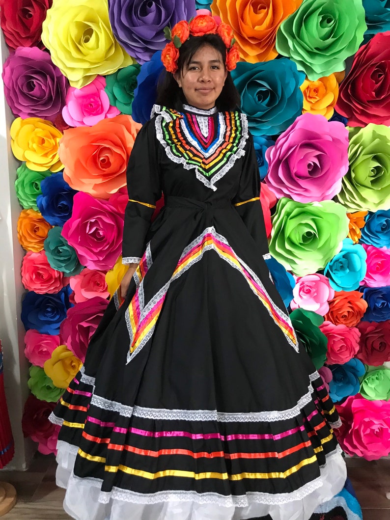 Mexican Jalisco Dress Teenager-size 16 Color Black Stunning - Etsy