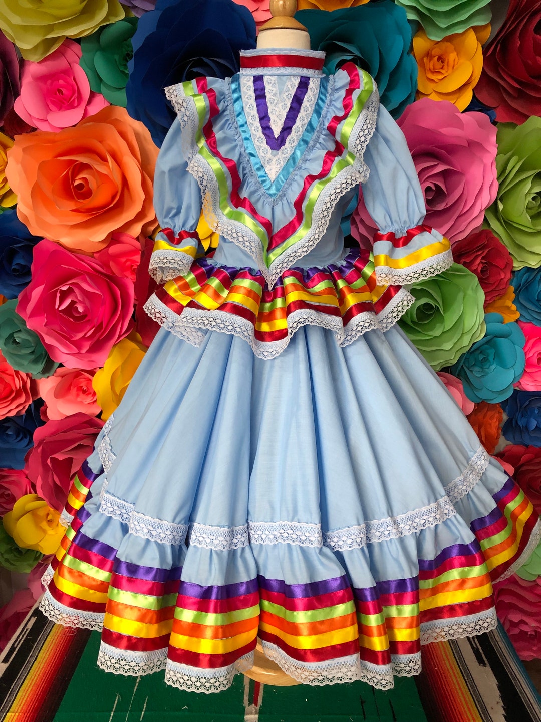 Mexican Jalisco Dress Size 8 Light Blue KIDS De Mayo Frida Kahlo-baby ...