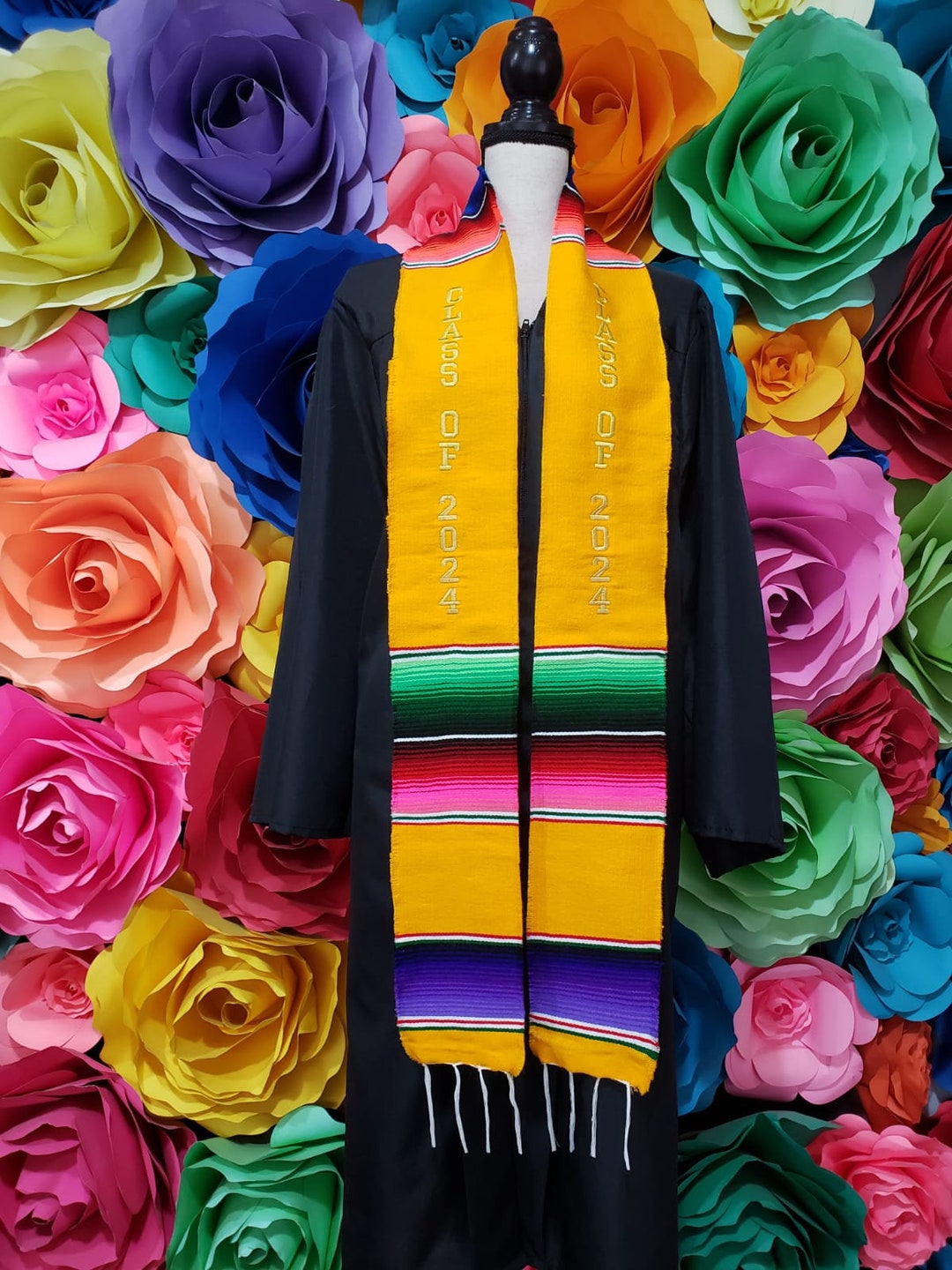 Graduation Sash Gold Writing Sarape School Logo Embroidery Personalized ...