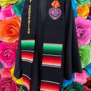 Graduation Mexican Sash Stole Class of 2024 Black Gold Letters Heart ...