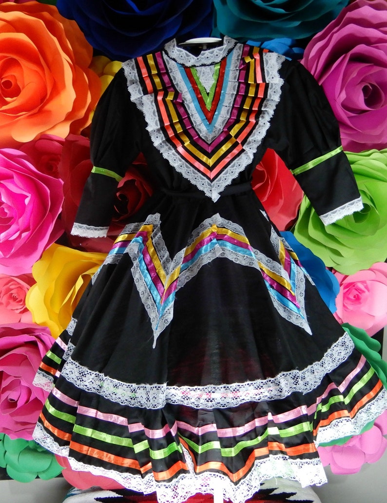 Mexican Jalisco dress Size 4 Black stunning KIDS Beautiful | Etsy