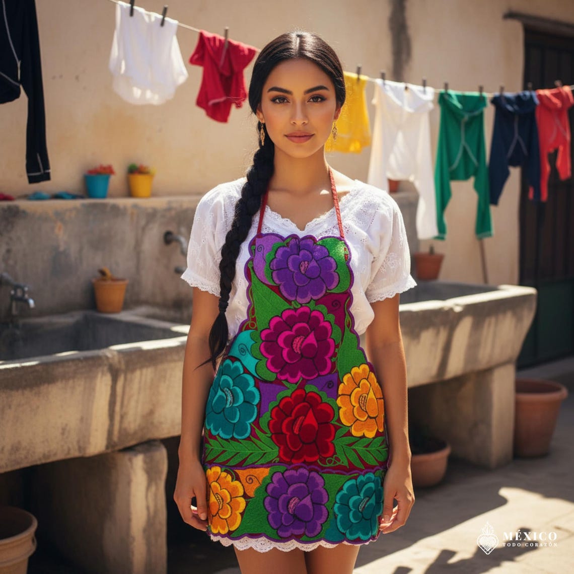 Mexican Embroidered Apron for Women Kitchen, Cooking Multicolor - Etsy