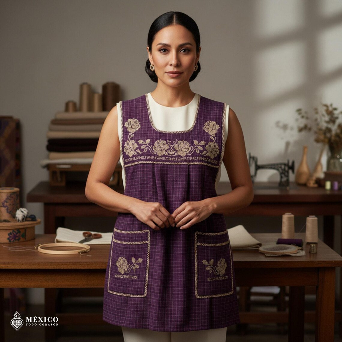 Traditional Mexican Cross-stitch Embroidered Apron – Deluxe Artisan ...