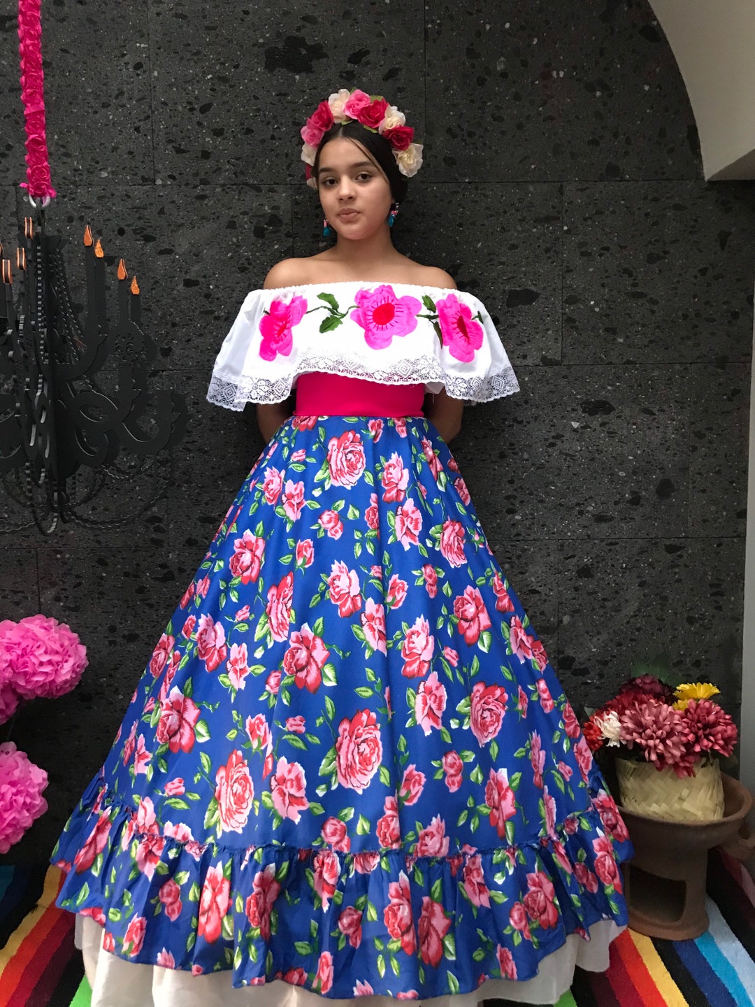 Mexican Flowered Skirt- Beautiful Style-womans Mexican Boho Coco Theme ...