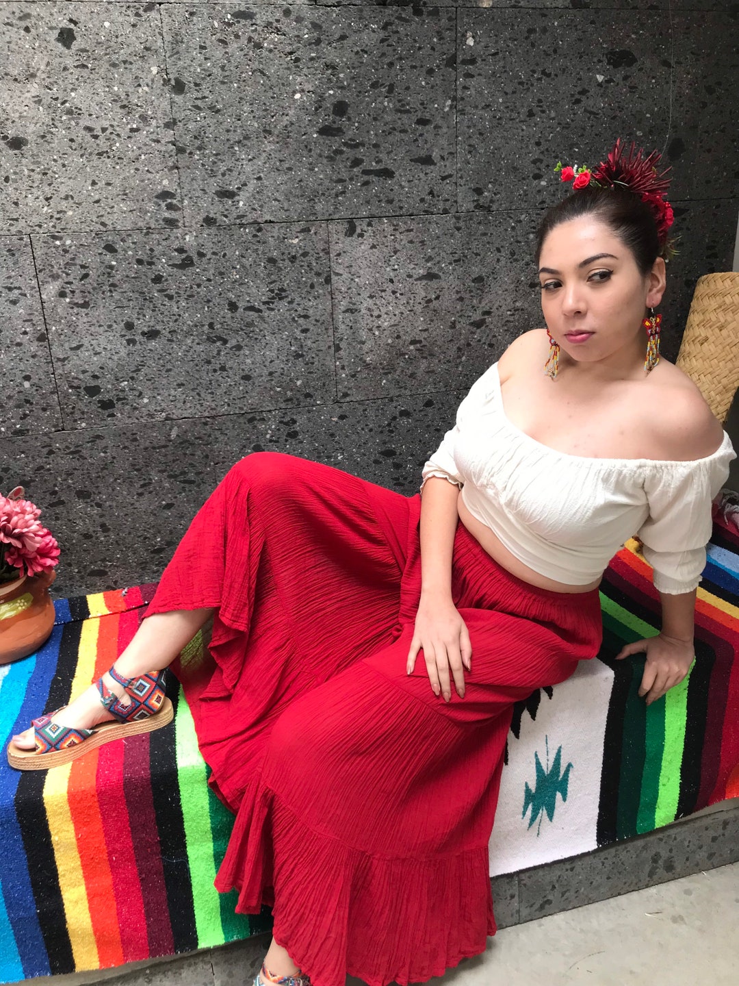 Mexican Manta Pants Size XS-S-M-L Yoga - Pareó Color Red Style Day of ...