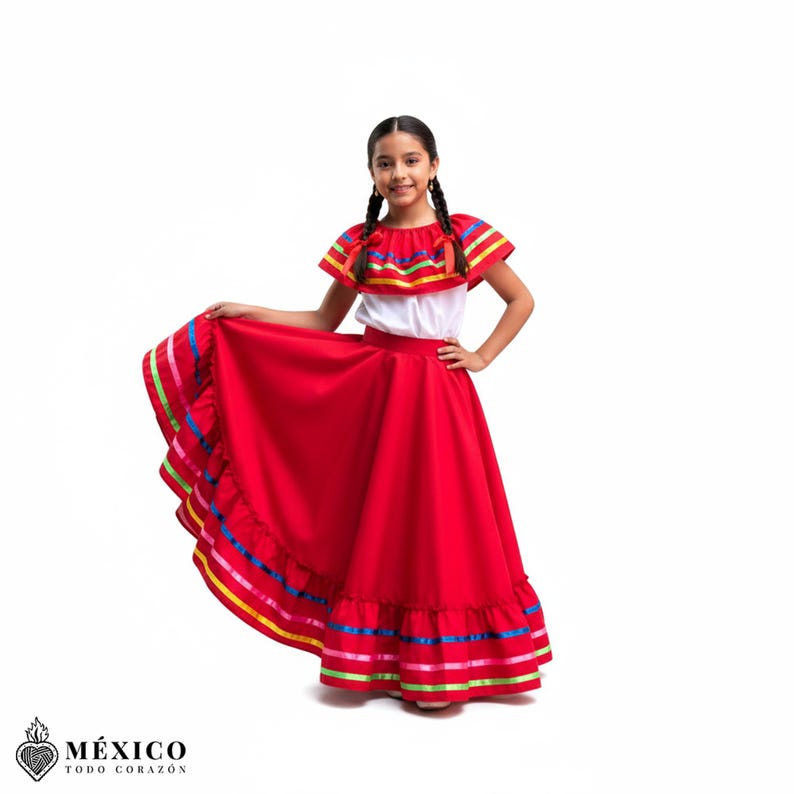 Red Mexican Jalisco Dress Set – Handmade Traditional Folkloric Outfit ...