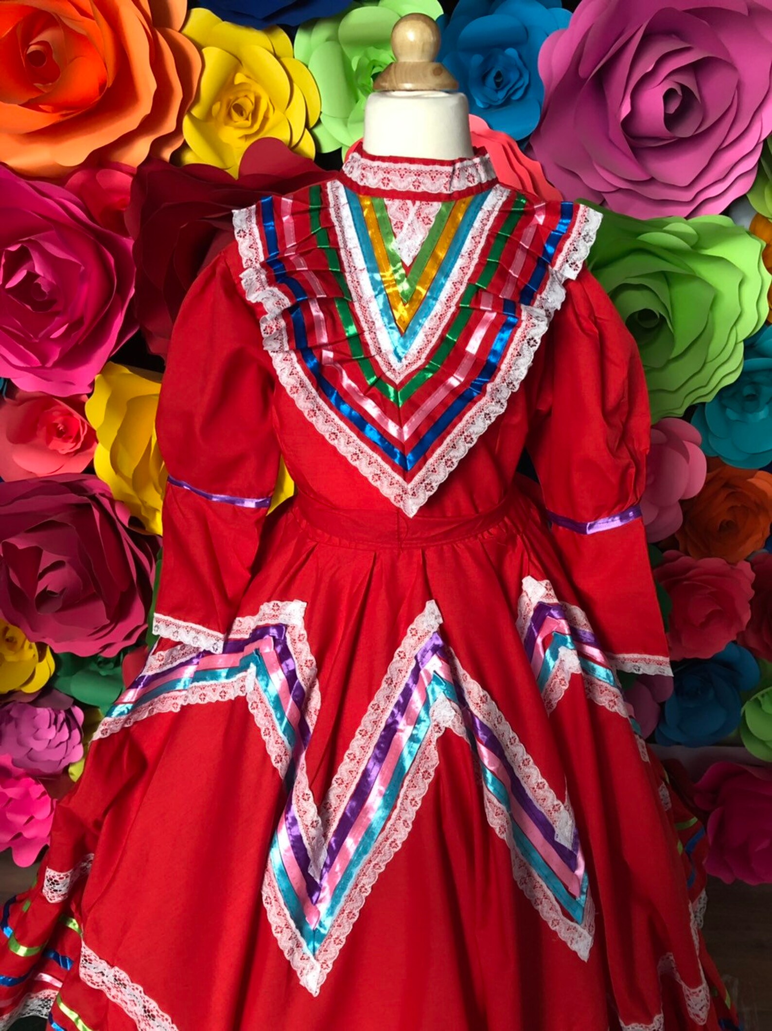Mexican Jalisco dress Size 8 Red stunning KIDS Beautiful | Etsy