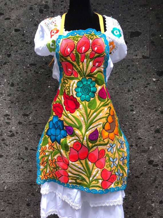 Mexican Embroidered Apron for Women Kitchen Cooking - Etsy
