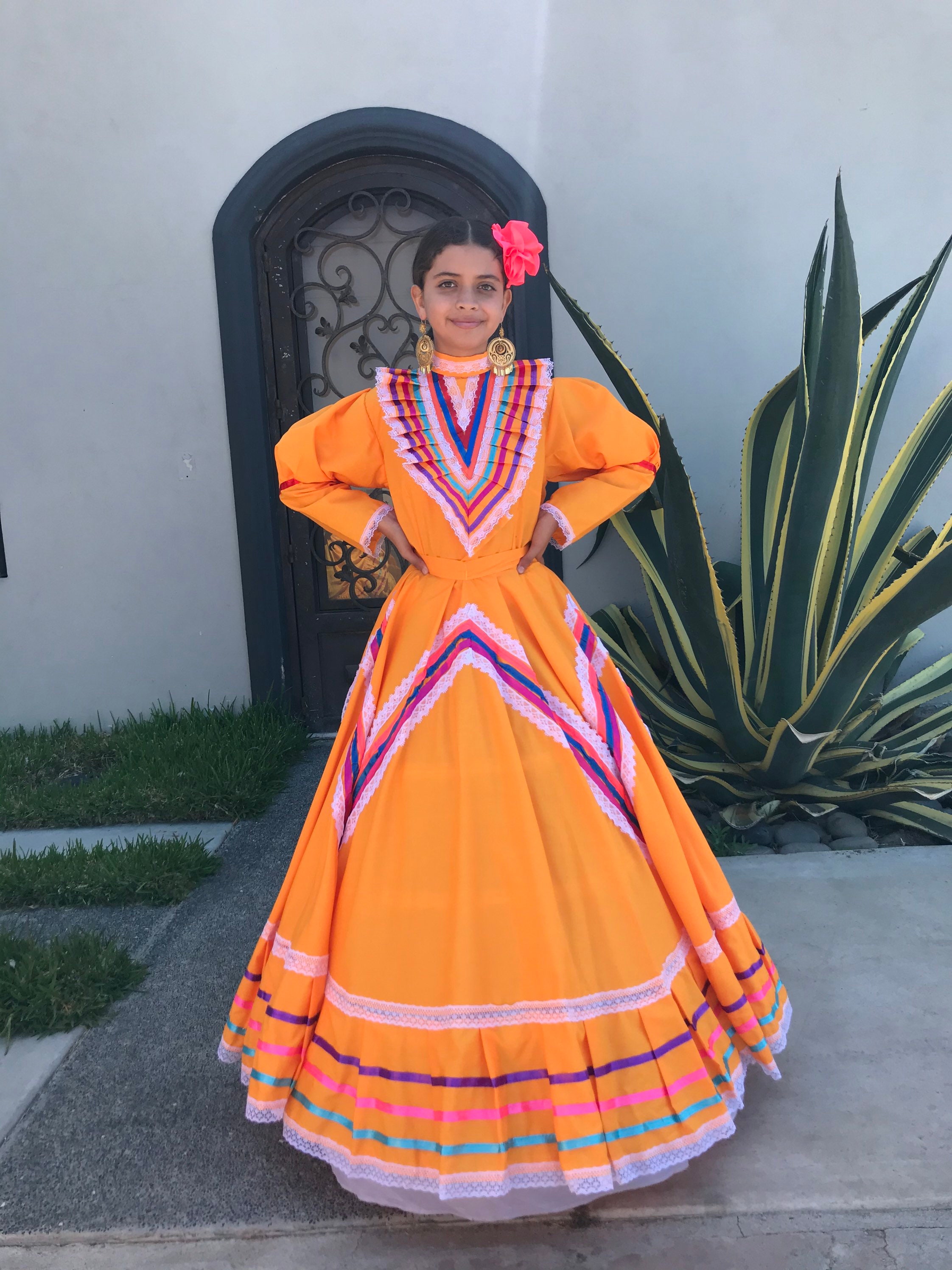 Mexican dress size 14 Yellow Jalisco dress Folkloric Frida | Etsy