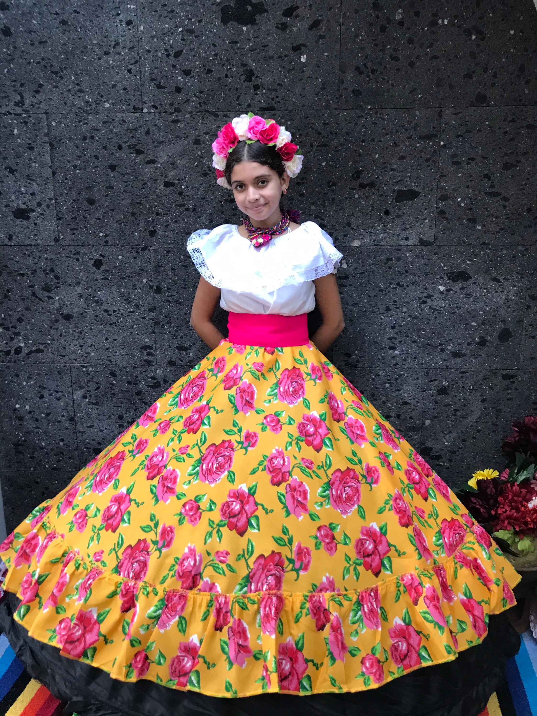 Mexican Flowered SKIRT Yellow Handmade- Beautiful Style-womans Mexican ...