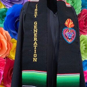 Graduation Mexican Sash Stole Class of 2024 Black Gold Letters Heart ...