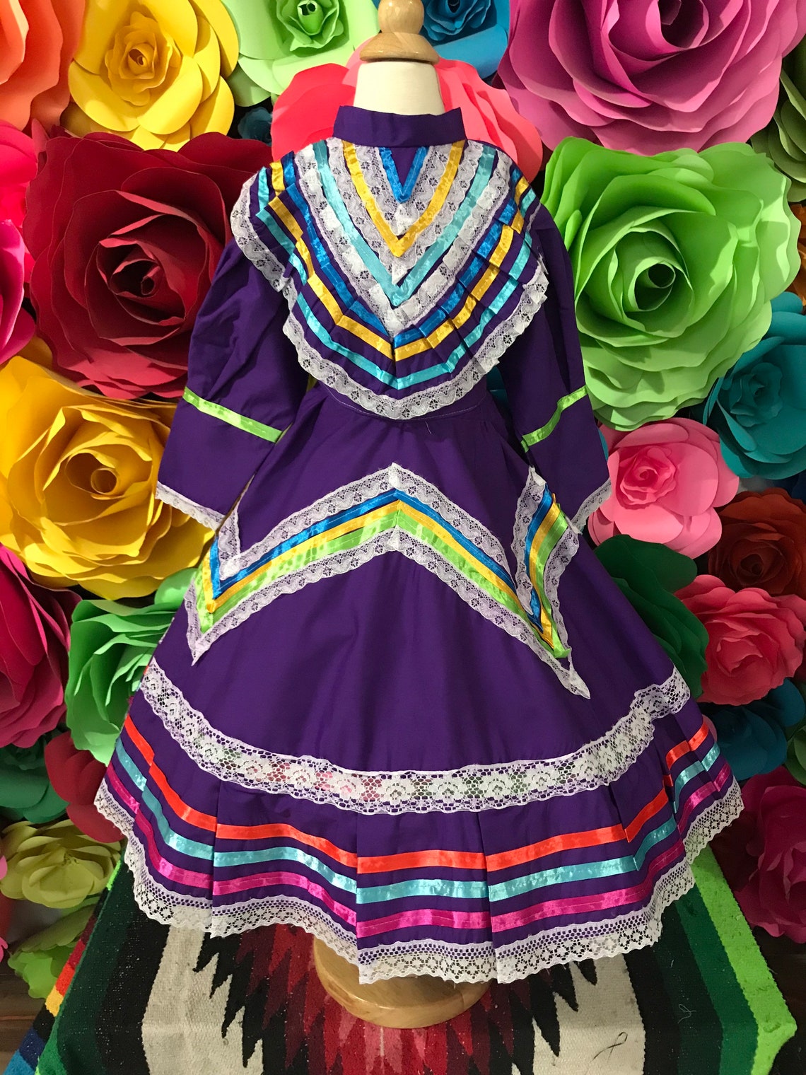 Handmade Mexican Jalisco Dress: Purple Embroidered Fiesta Dress, Size 4 ...