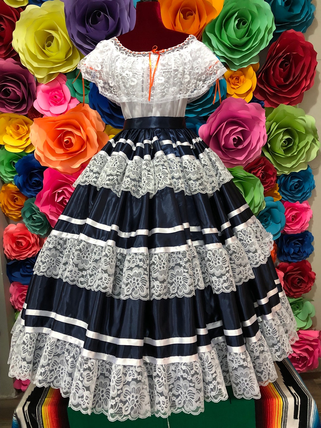 Mexican China Oaxaca Navy BLUE Style-womans Mexican Boho Coco Theme ...