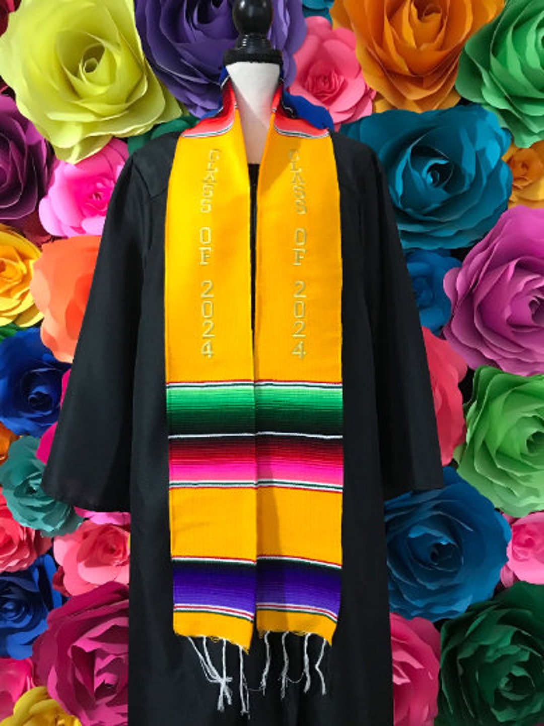 Class of 2025 Graduation Mexican Sarape Sash: Gold Lettering, Yellow ...