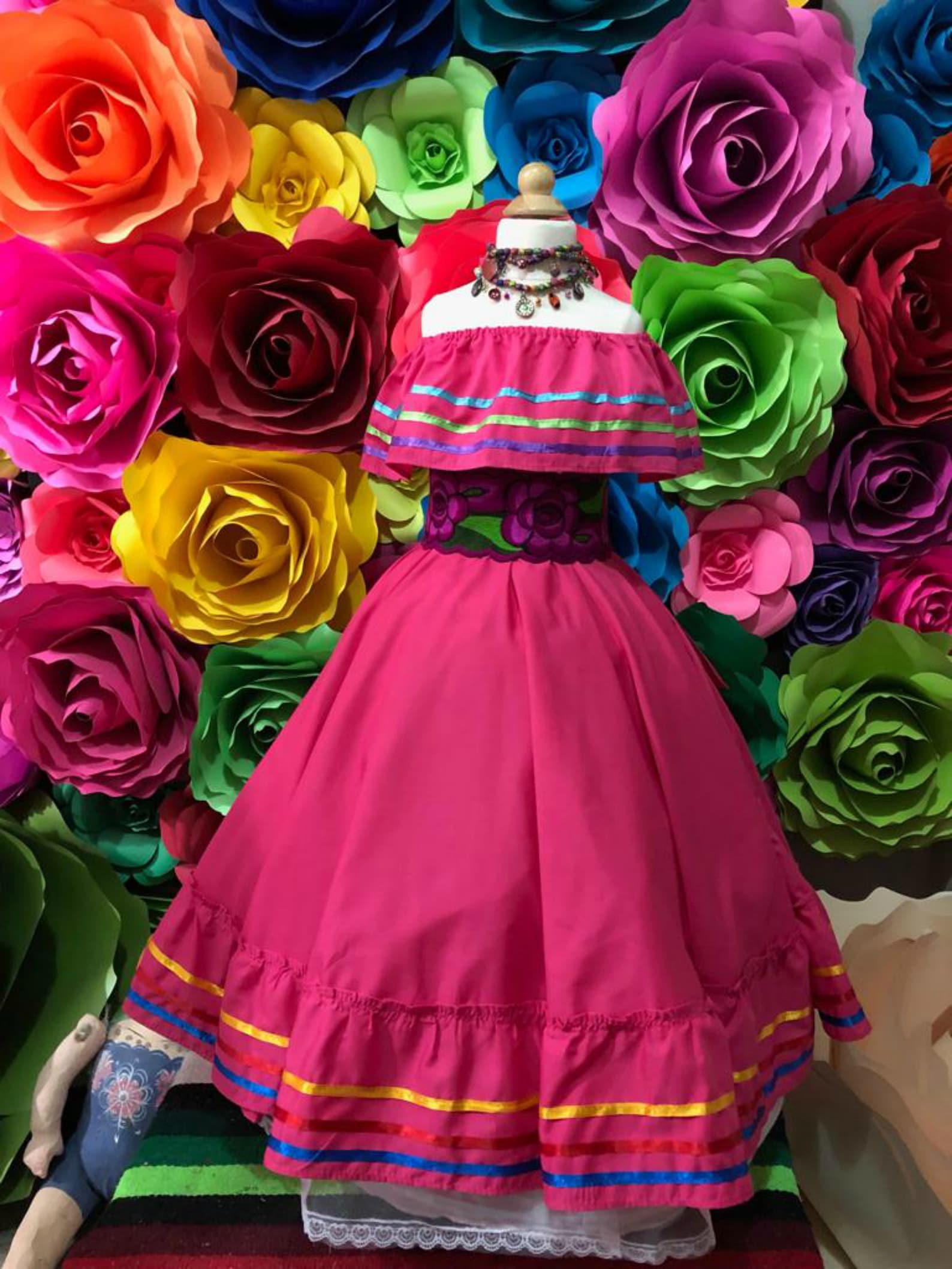 Mexican Dress With Top Dark Pink Handmade-beautiful Style-kids - Etsy