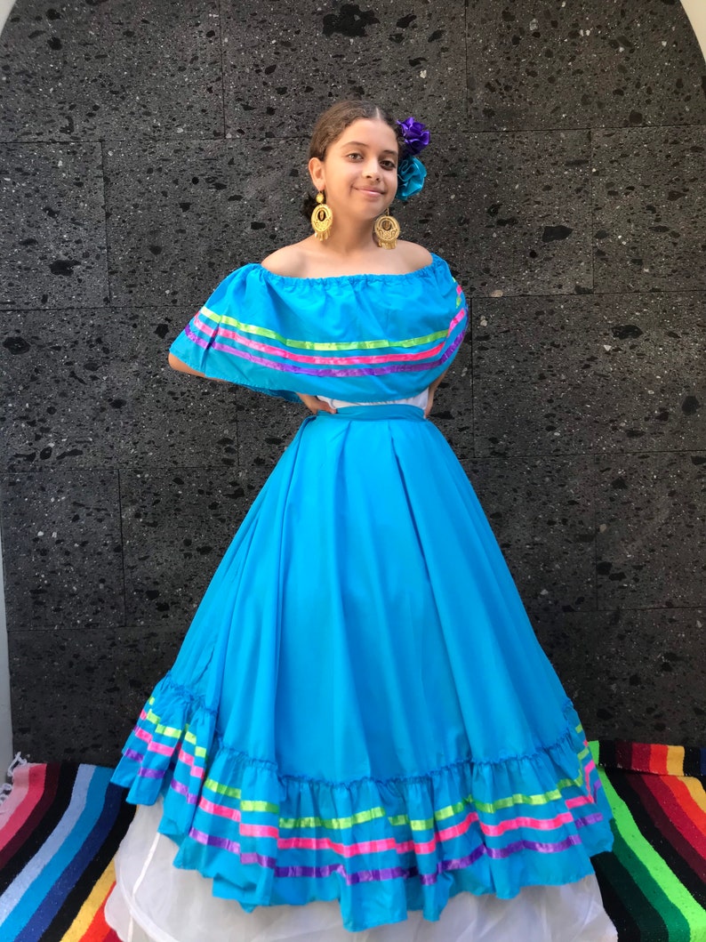 Mexican Dress With Top Color BLUE Handmade- Beautiful- Womans Mexican ...