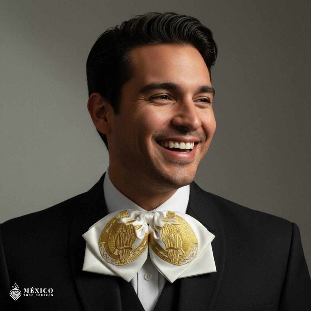 White Mexican Embroidered Charro Moño – Traditional Satin Mariachi Bow ...