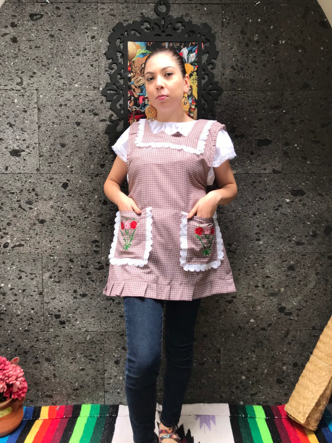 Mexican Embroidered Apron for Women Kitchen, Cooking Multicolor - Etsy