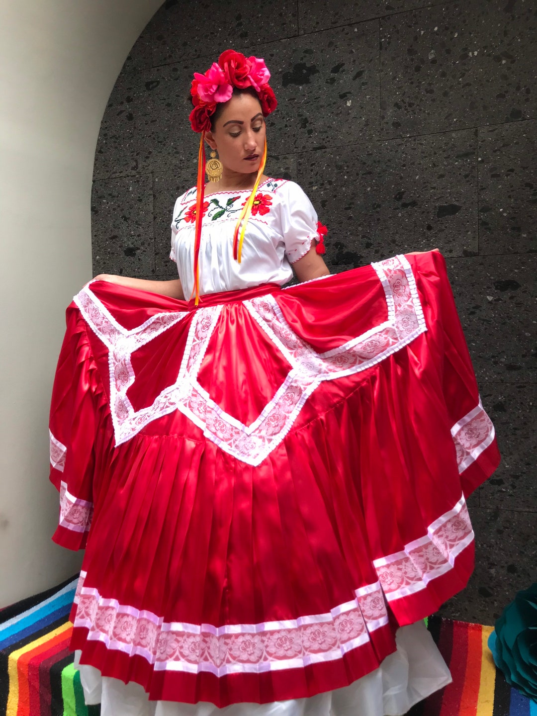 Red Oaxaca Skirt: Mexican Coco Theme Party Costume - Etsy